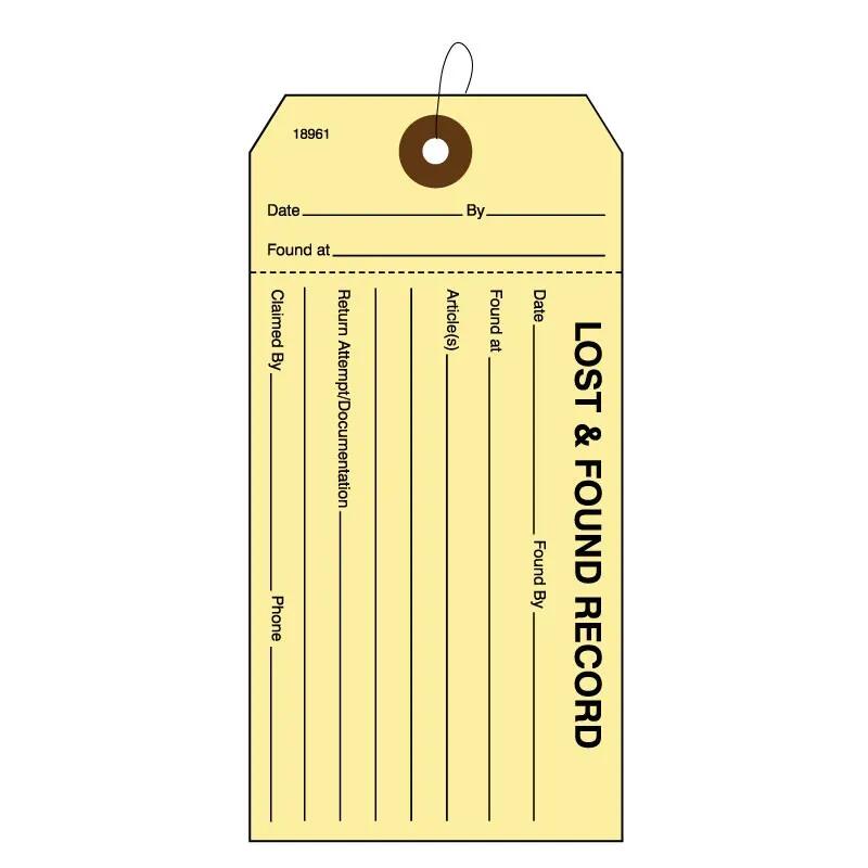 Lost and Found Tags with Knotted or elastic String Attached. - AMS Printing